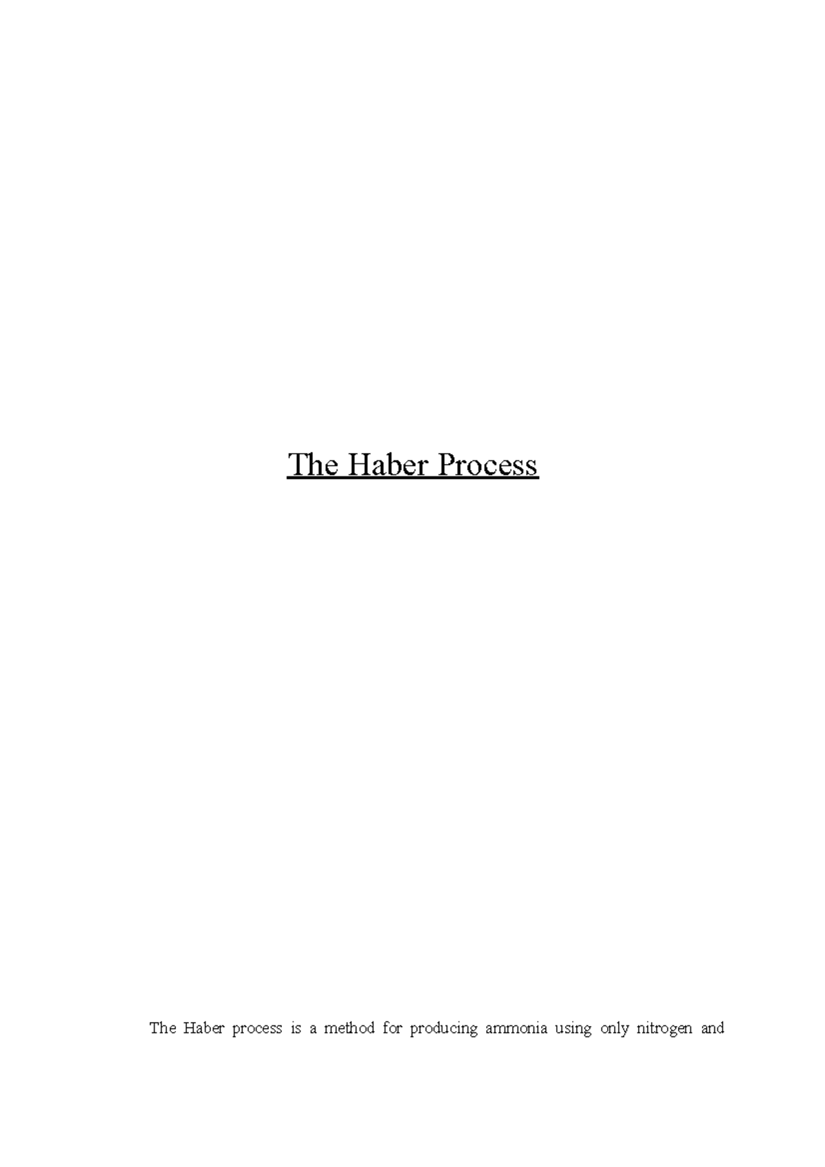 The Haber Process - laboratory assignment - The Haber Process The Haber ...