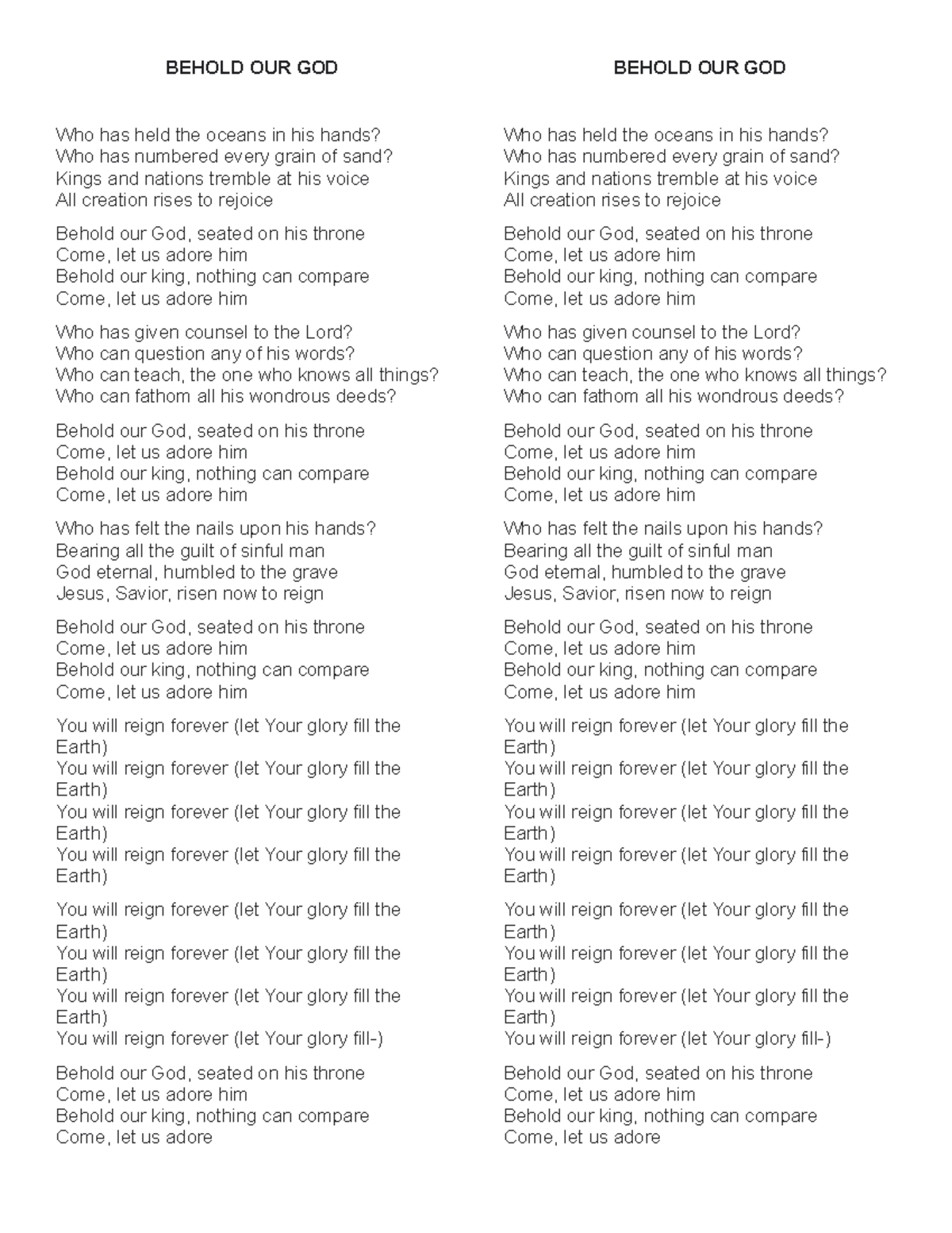 Behold OUR GOD - CHRISTIAN SONG - BEHOLD OUR GOD Who has held the ...