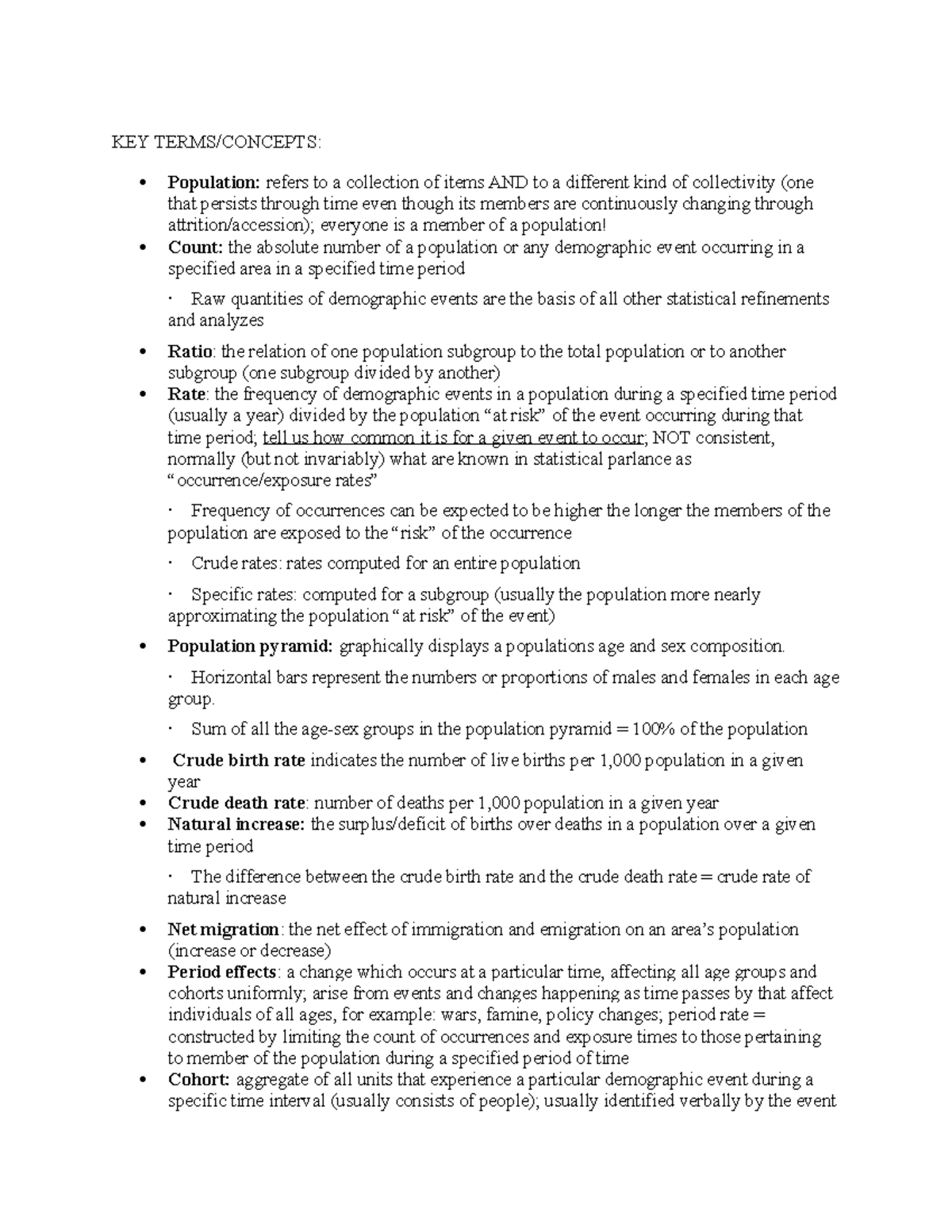 KEY Terms - KEY TERMS/CONCEPTS: Population: refers to a collection of items AND to a different ...