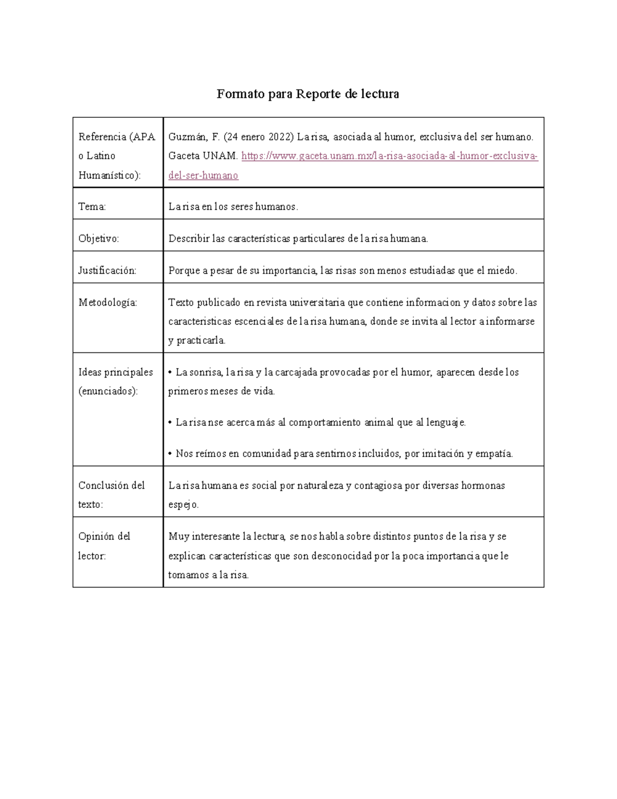 B7 Formato de Reporte de lectura - Formato para Reporte de lectura ...