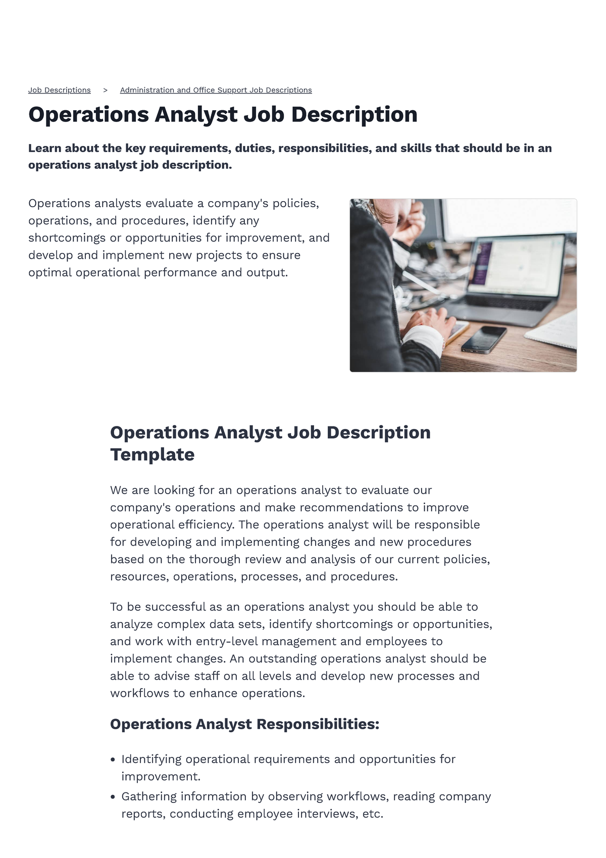 Operation Analyst - Job Descriptions > Administration and Office ...