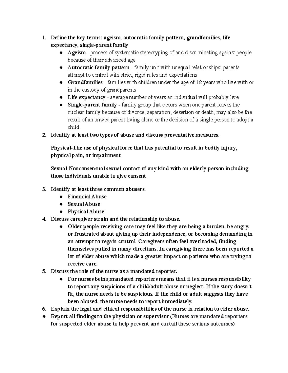 Elder abuse leaning objectives-2 - Define the key terms: ageism ...