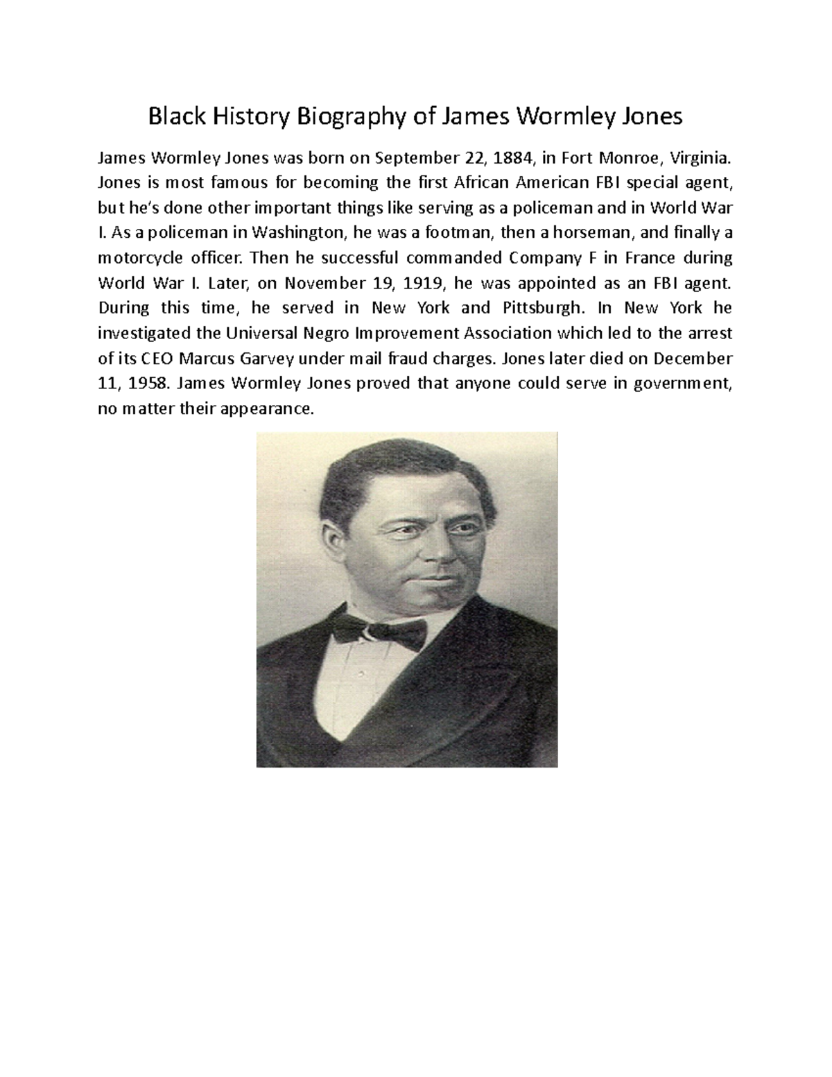 Black History Biography of James Wormley Jones - Jones is most famous ...