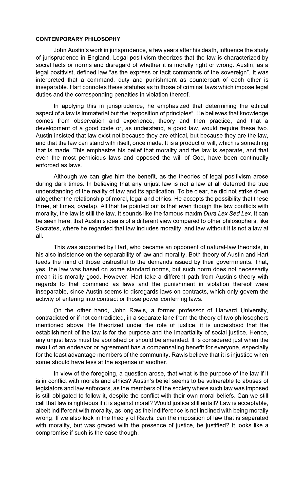 Contemporaneous Philosophy - Philosophy OF LAWS - Reaction Paper ...