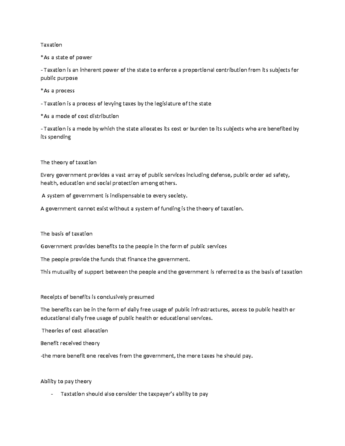 Taxation - Taxation *As a state of power Taxation is an inherent power ...