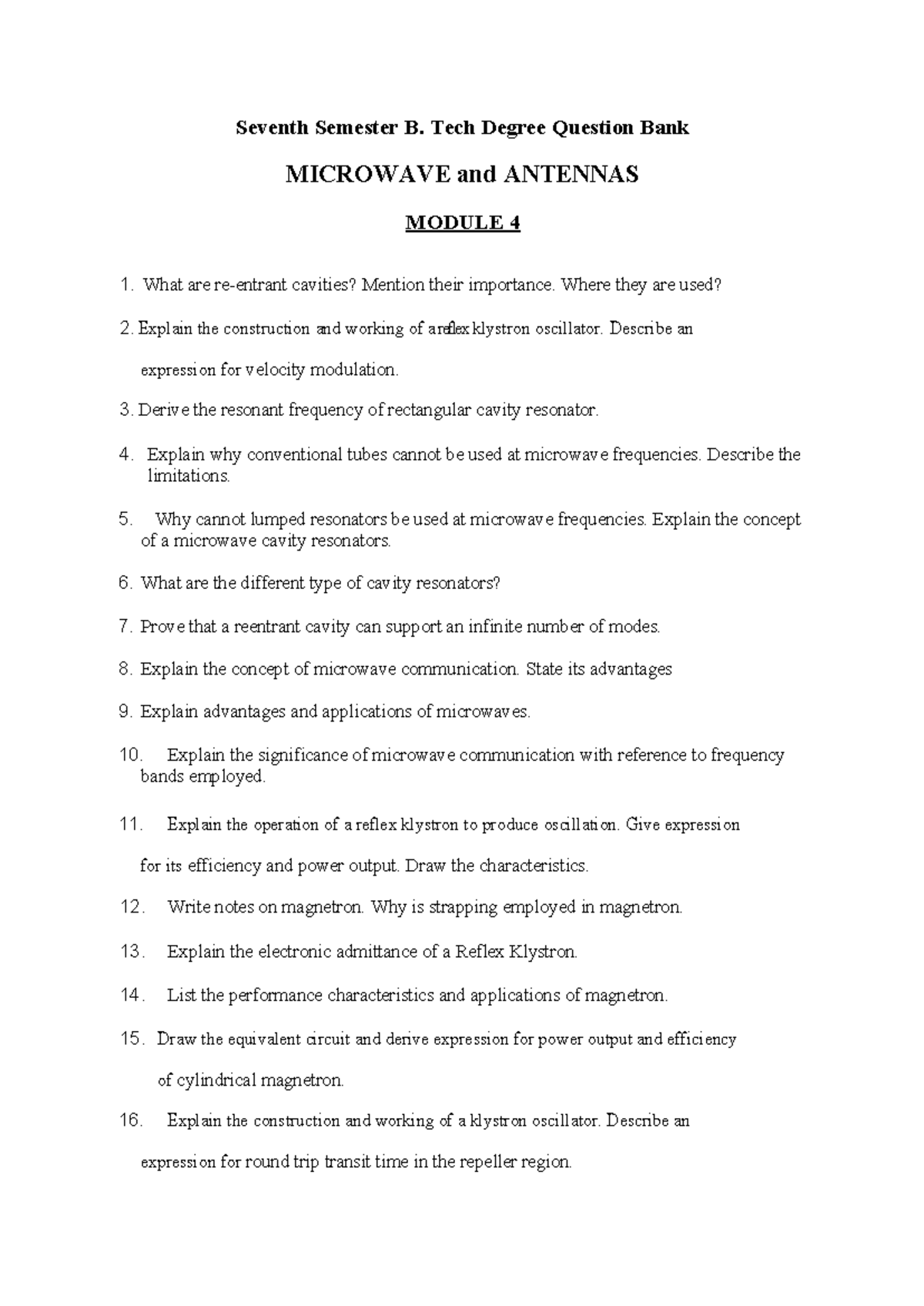 Module 4 - Seventh Semester B. Tech Degree Question Bank MICROWAVE and ...