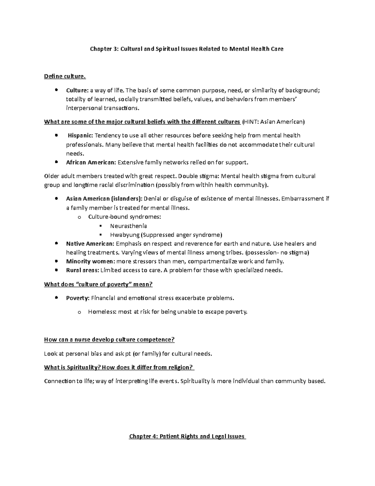Exam 2 study guide - good - Chapter 3: Cultural and Spiritual Issues ...