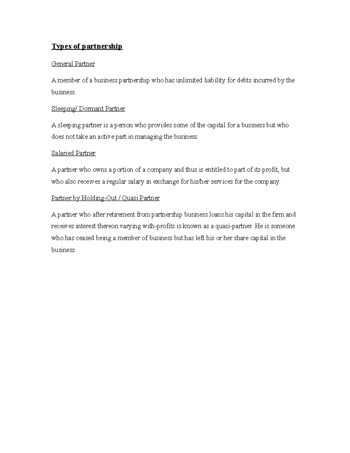 Types of partnership - Lecture notes 3 - Types of partnership General ...