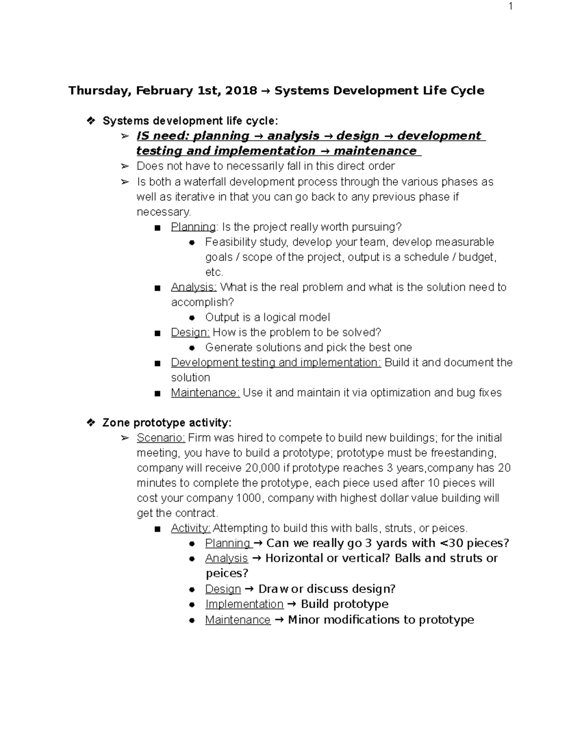 Module 2, Test 1 - 1 Thursday, February 1st, 2018 → Systems Development ...
