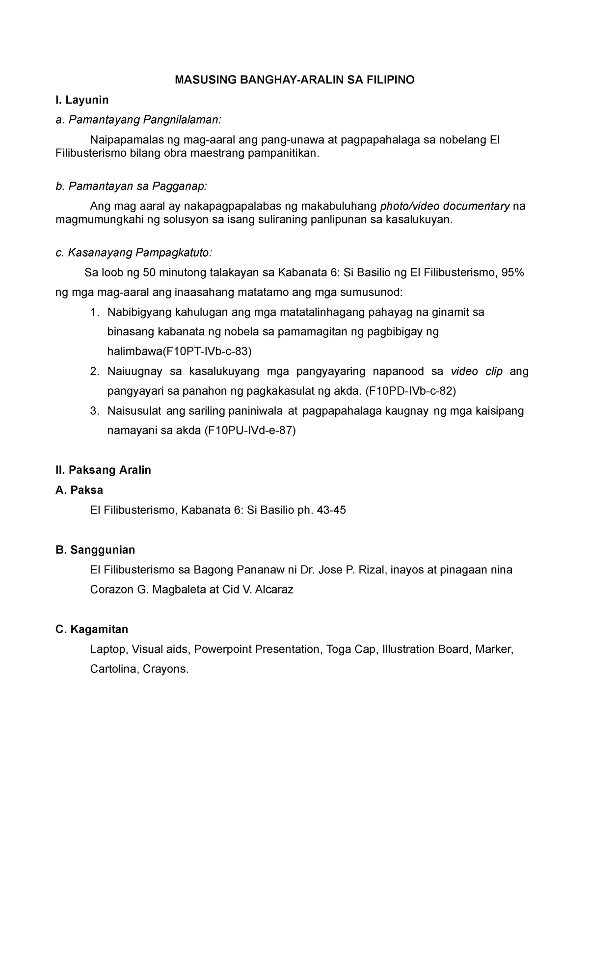 El Filibusterismo Kabanata 6 - MASUSING BANGHAY-ARALIN SA FILIPINO I ...