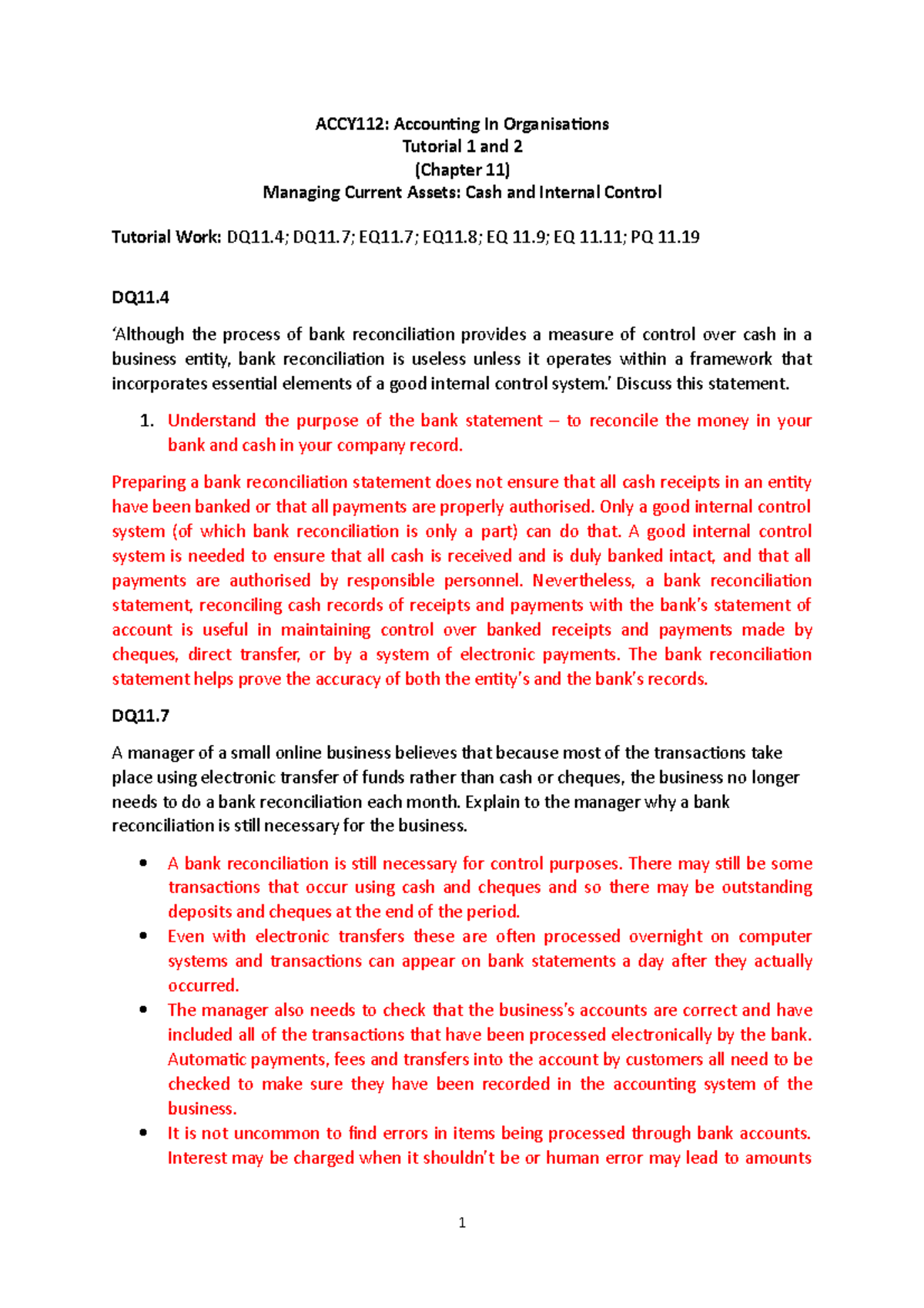 Tutorial 1 and 2 Tutor - ACCY112: Accounting In Organisations Tutorial ...