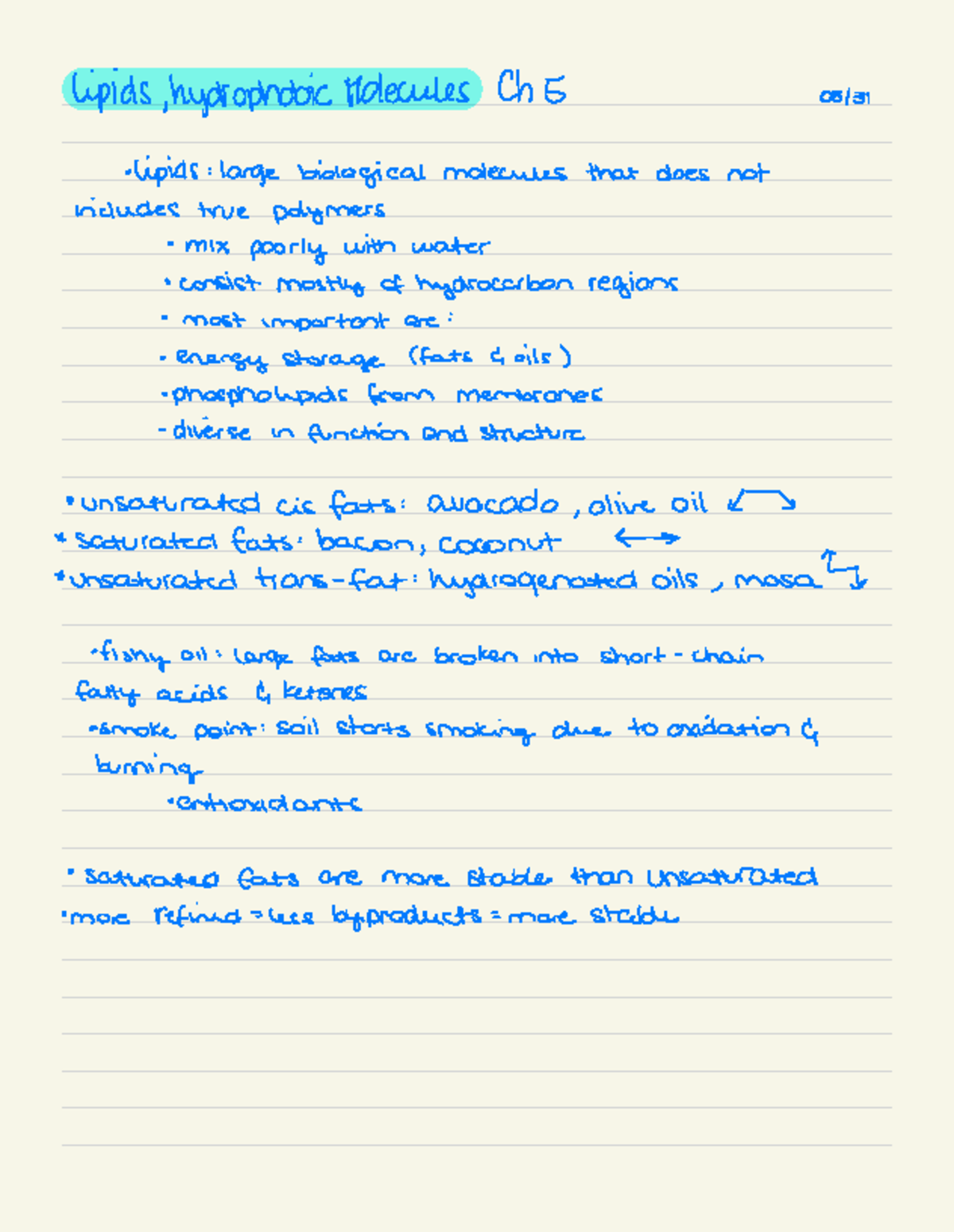 Core Bio 1 notes - lipids , hydrophobic Molecules Ch 5 • Isi lipids ...