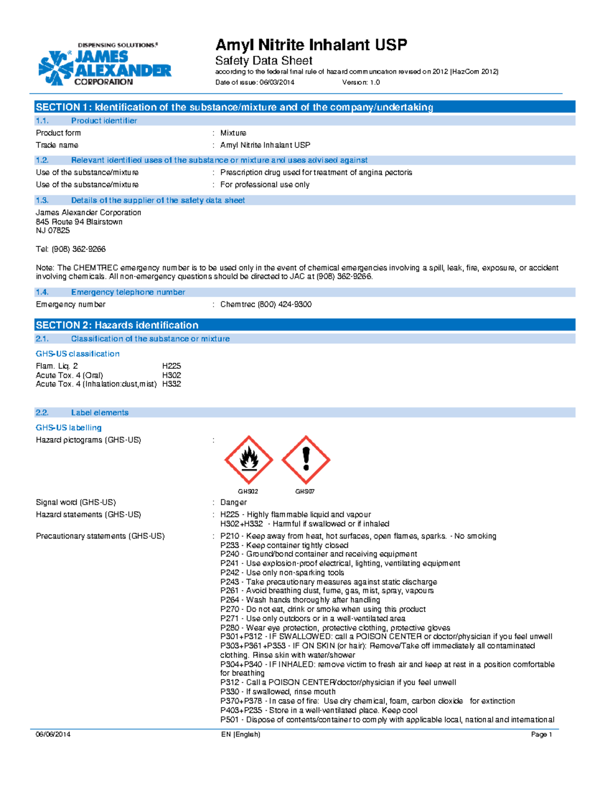 Amyl nitrite inhalant msds - Safety Data Sheet according to the federal ...