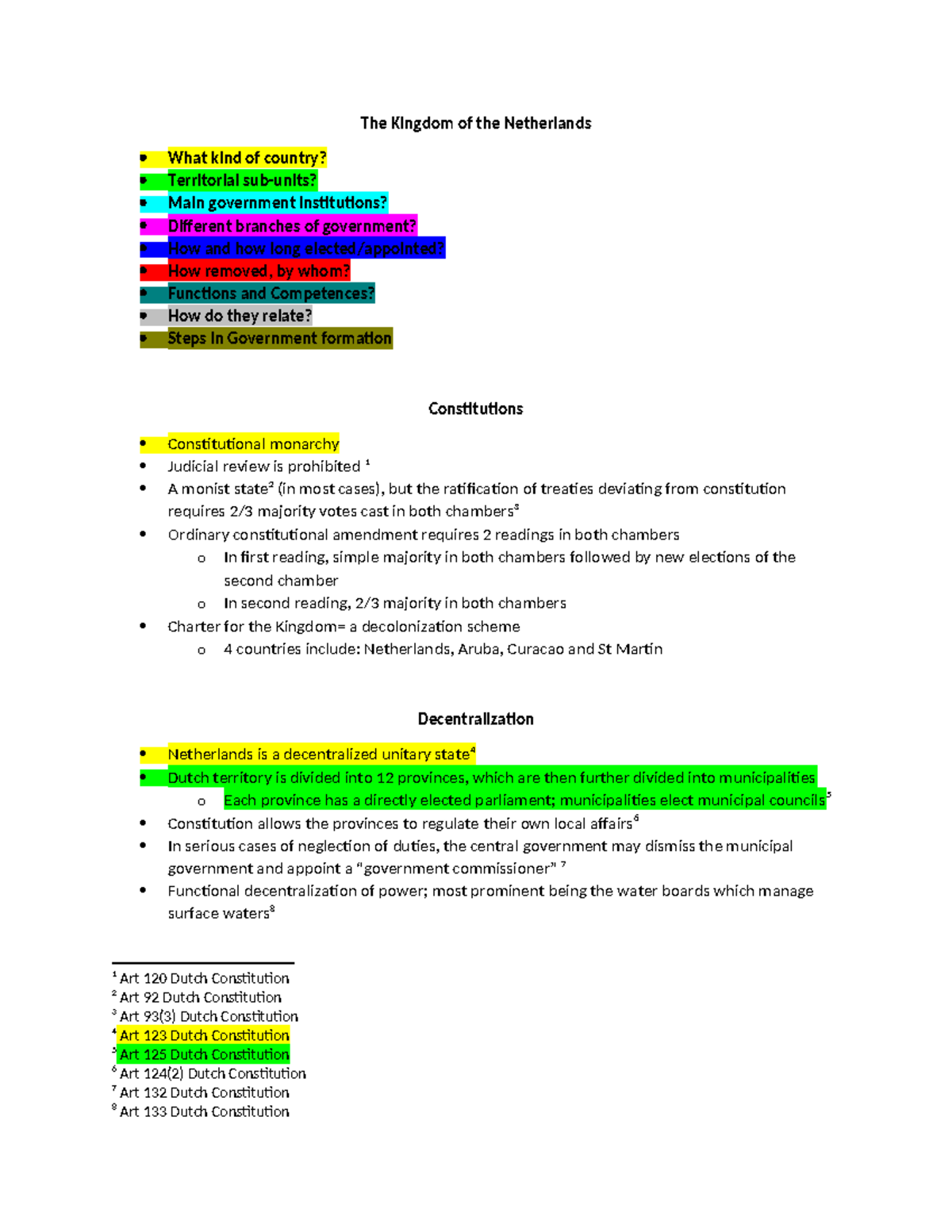 Netherlands - Samenvatting Comparative Constitutional Law - The Kingdom ...