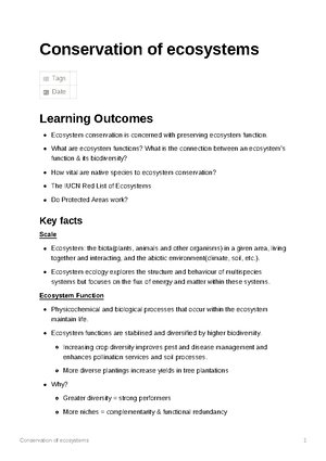 Conservation of ecosystems - Conservation of ecosystems Teacher Joanne ...