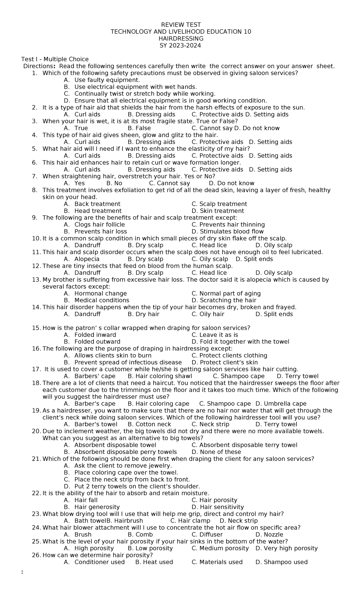 TLE-10-3RD-PT- Review-TEST - REVIEW TEST TECHNOLOGY AND LIVELIHOOD ...