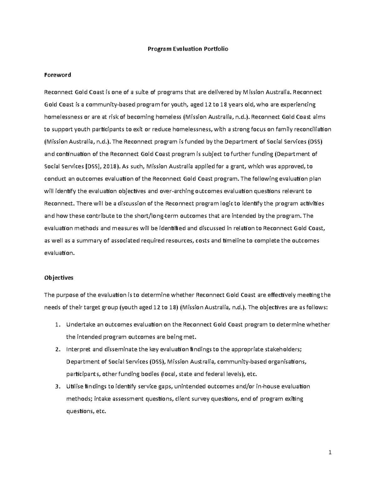 Assessment Three Program Evaluation Portfolio - Program Evaluation ...