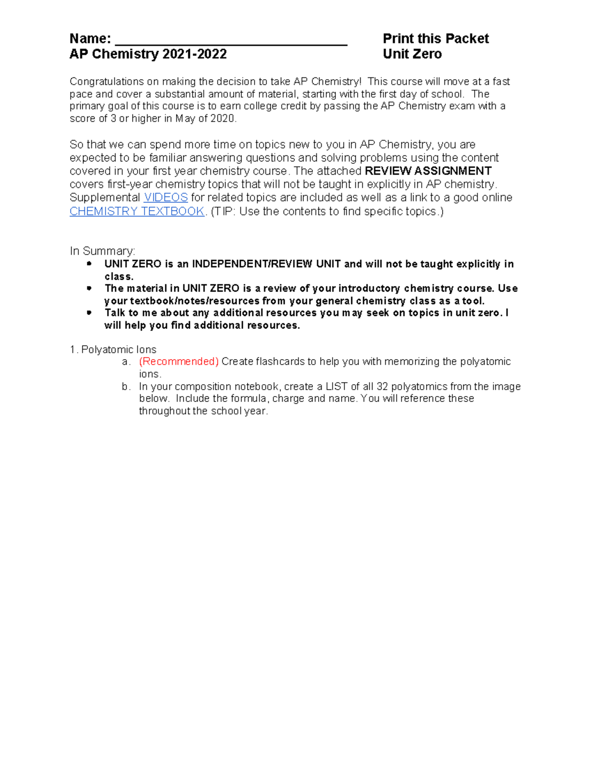Chemistry Review - chem notes - Name ...
