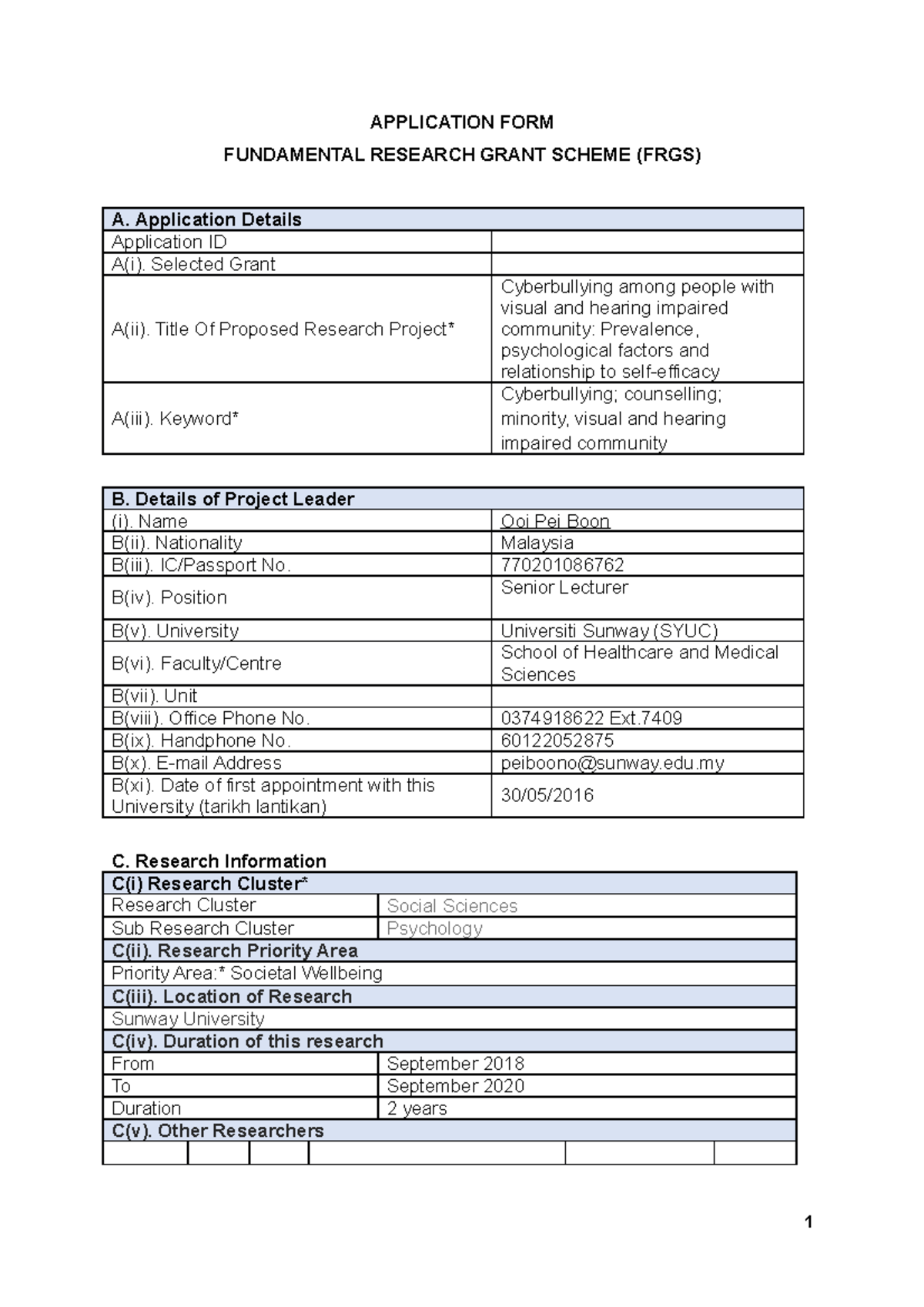 FRGS 2018 Submission -V3 - APPLICATION FORM FUNDAMENTAL RESEARCH GRANT ...