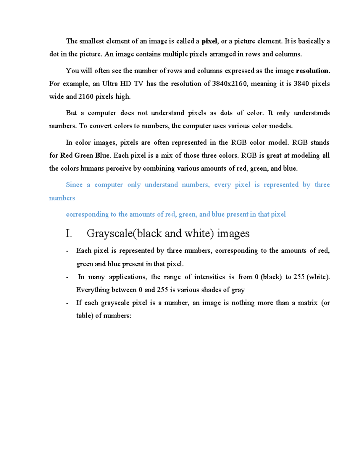 Report - The smallest element of an image is called a pixel, or a ...