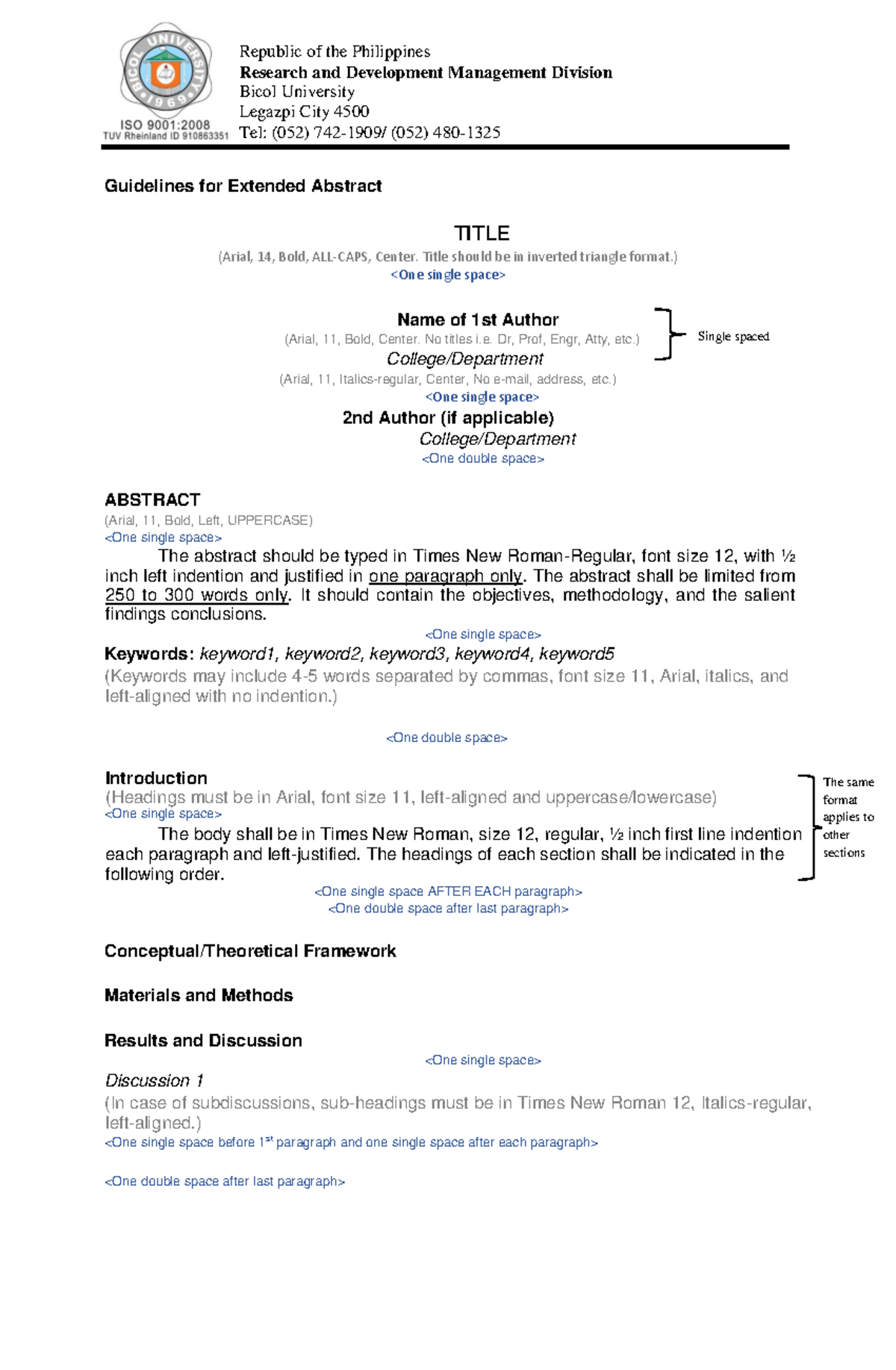 Extended Abstract Format 1 - Republic of the Philippines Research and ...