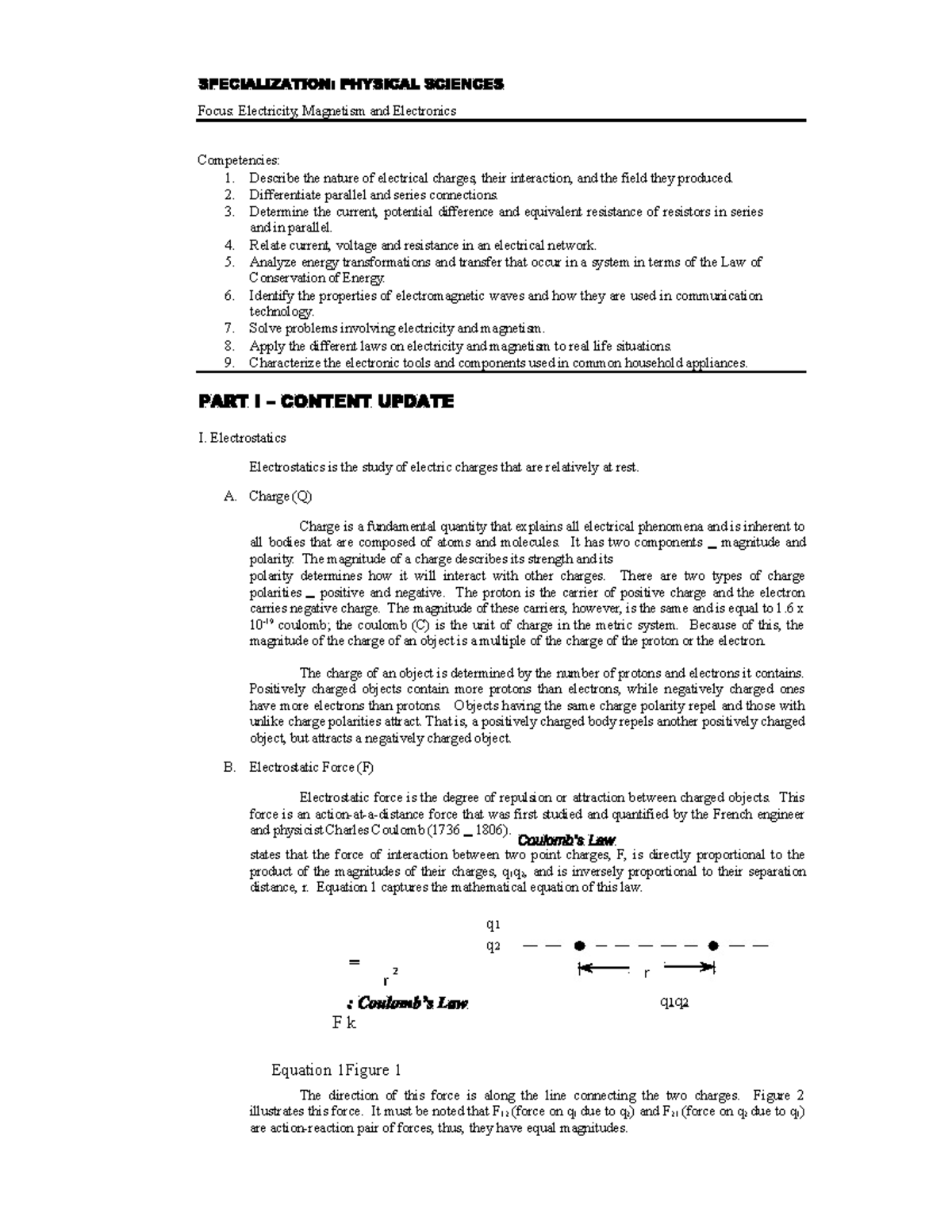 Physical science Electricity, Magnetism and Electronics - Focus ...