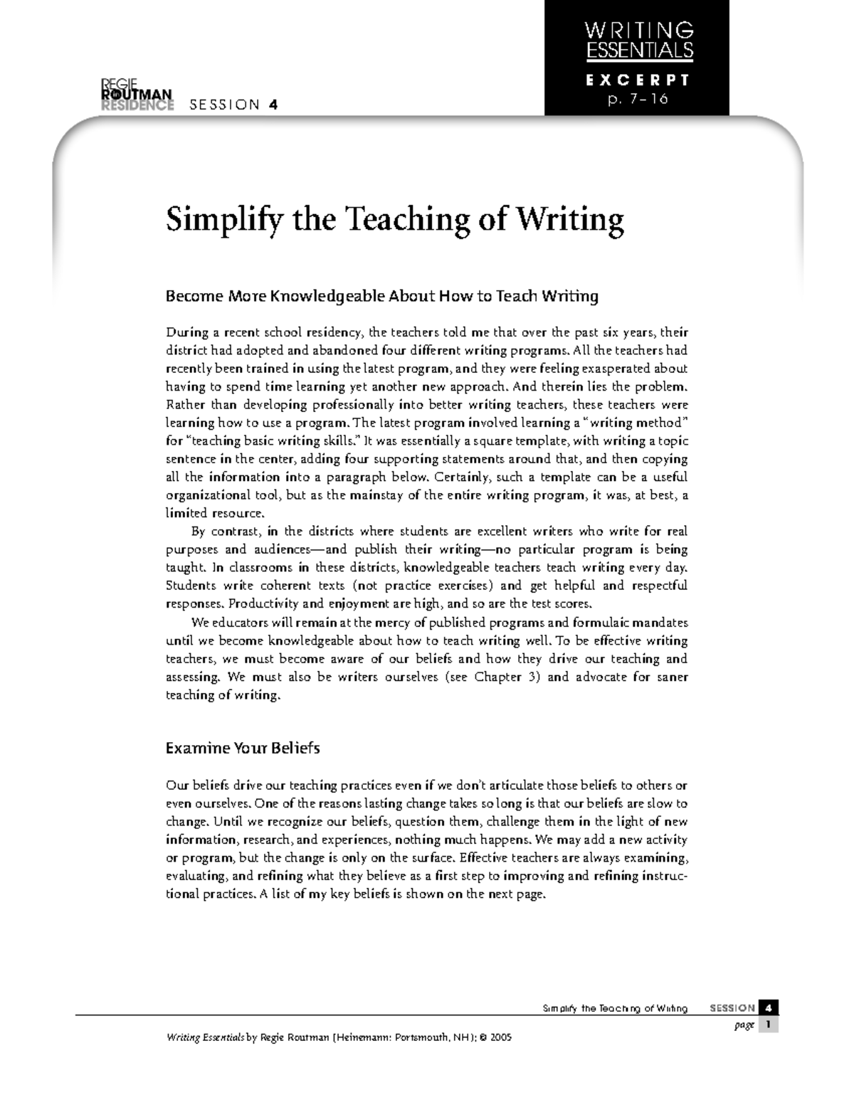 Simplify Teaching Writing - Simplify the Teaching of Writing E X C E R ...