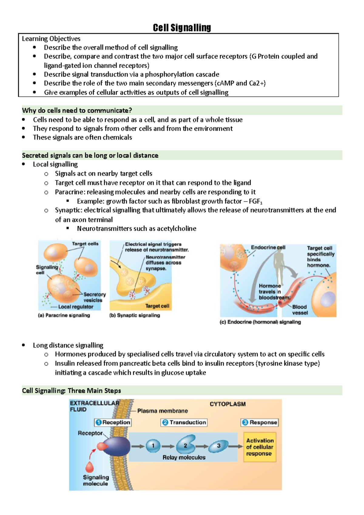 Lecture 3 Cell Signalling - Biology for Biomedical Science: Cellular ...
