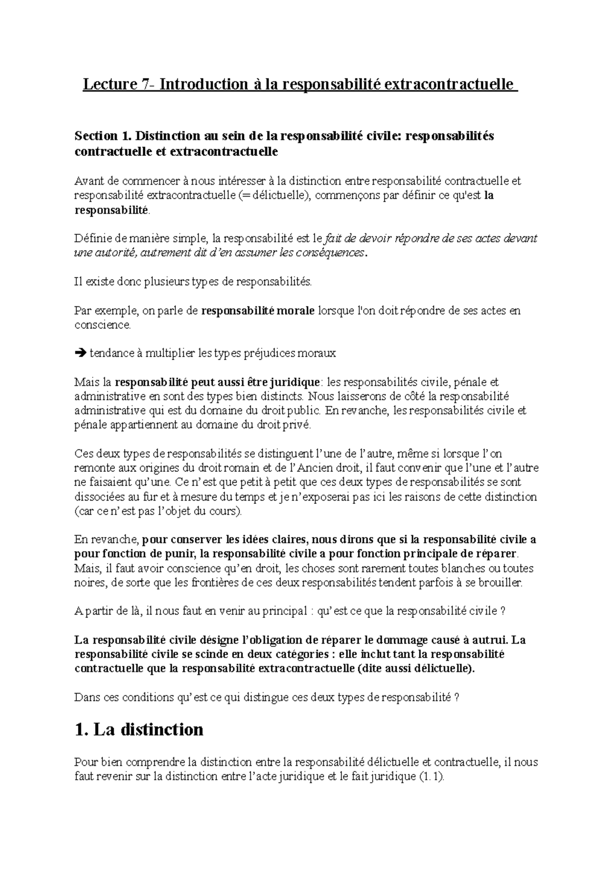 Lecture 7- Introduction à la responsabilité extracontractuelle ...