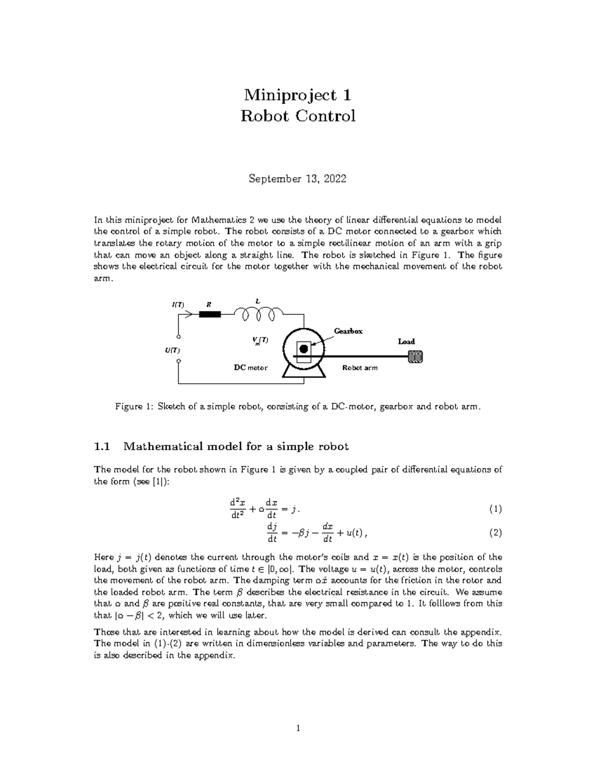 Project 1 description - Miniproject 1 Robot Control September 13, 2022 ...