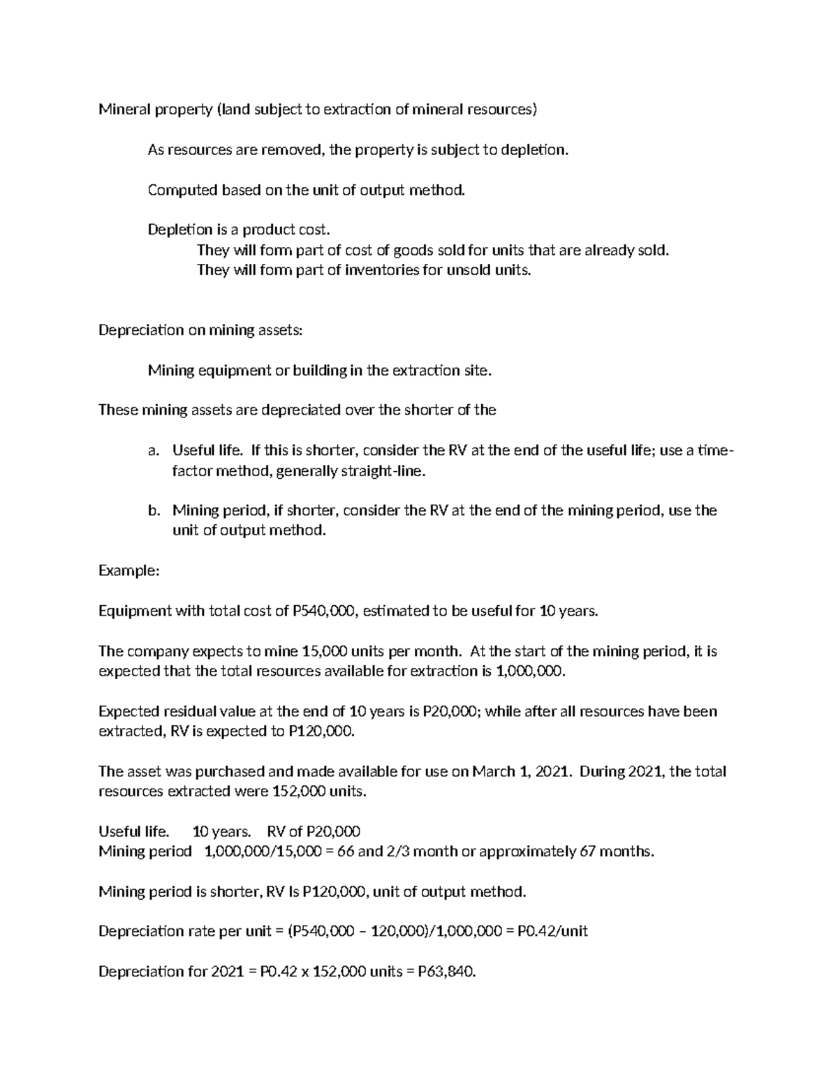 Mining property - Mineral property (land subject to extraction of ...