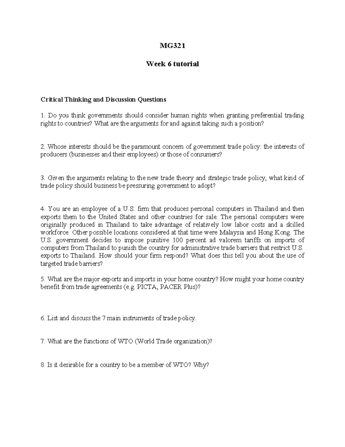 MG321 Tutorial WEEK 6 m - revision - MG Week 6 tutorial Critical Thinking and Discussion ...