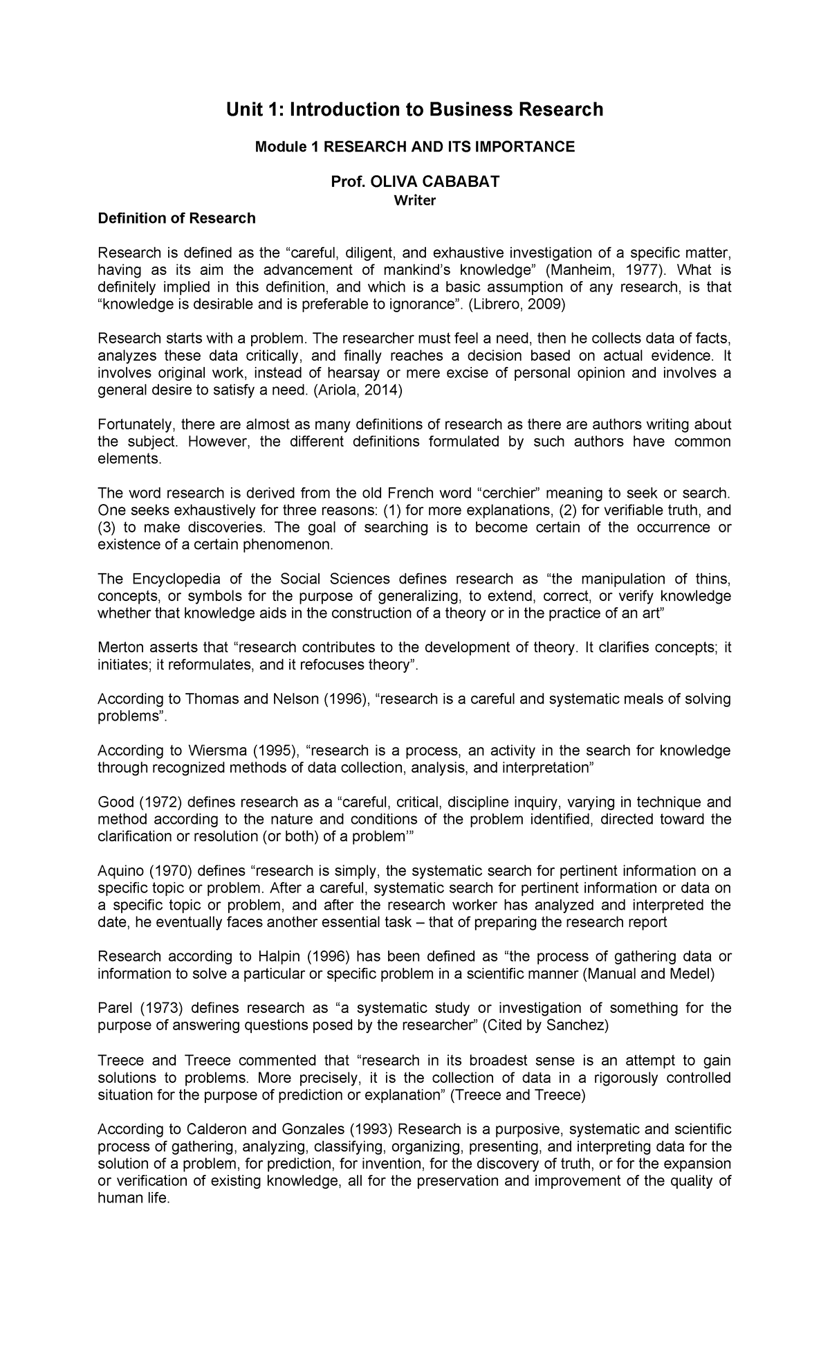 Unit 1 Module 1 Bres 2 - Hope can help - Unit 1: Introduction to Business Research Module 1 ...