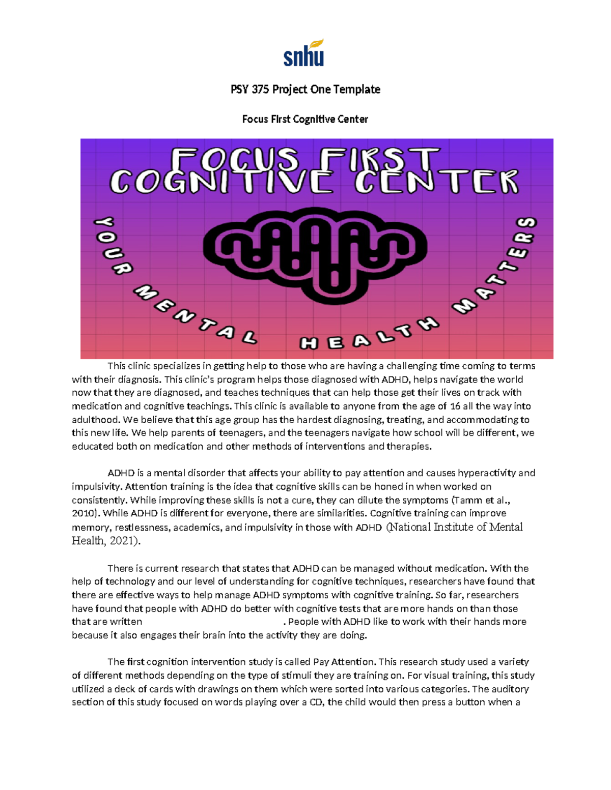 Cognition Project One - PSY 375 Project One Template Focus First ...