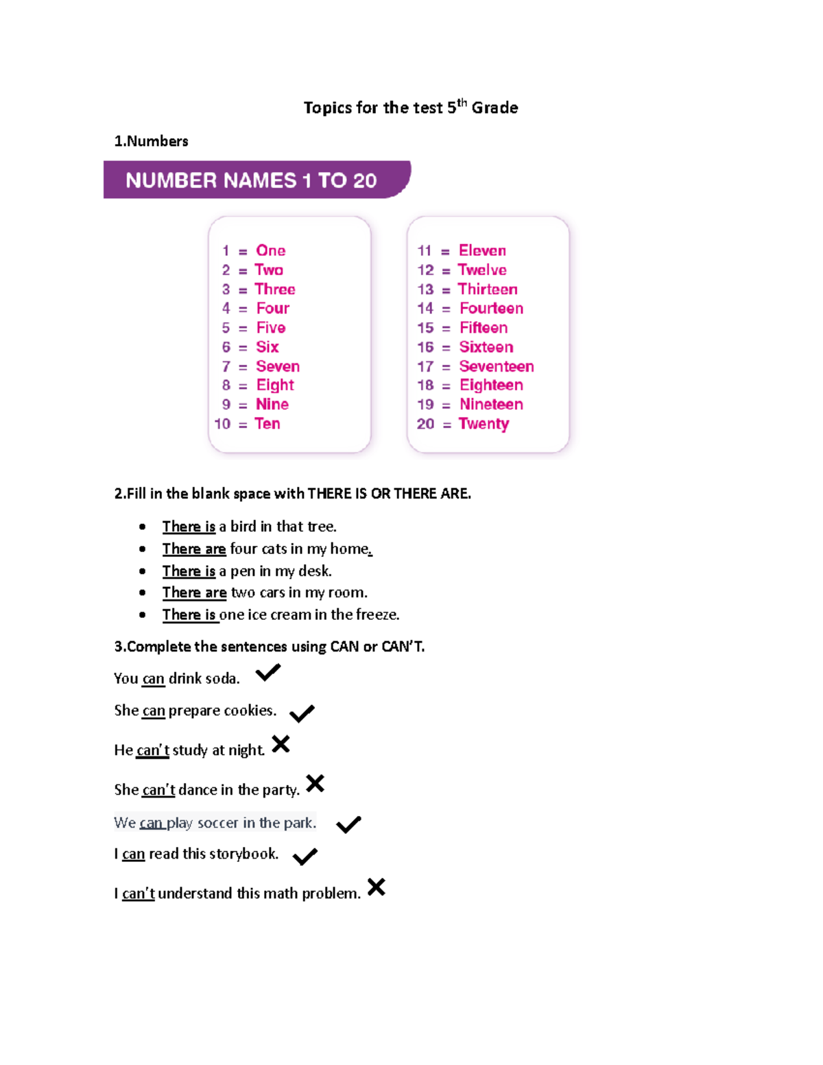 Topics for the exam 3th grade - Topics for the test 5 th Grade 1 2 in ...