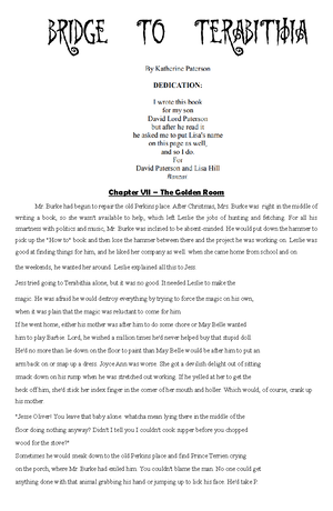 Chapter 5 and 6 Bridge to Terabithia - Chapter V – The Giant Killers ...