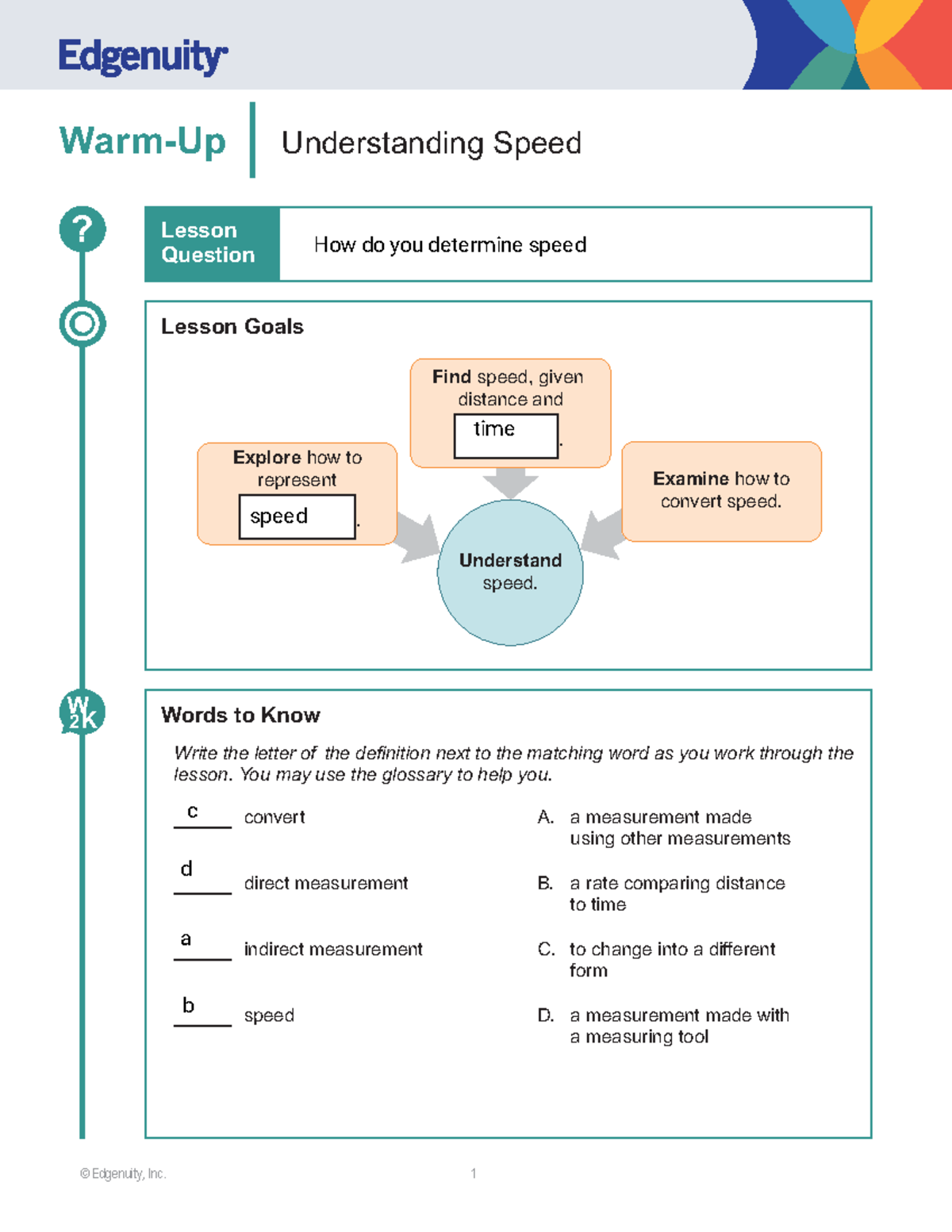 Understanding speed - Warm-Up Understanding Speed Lesson Goals ...