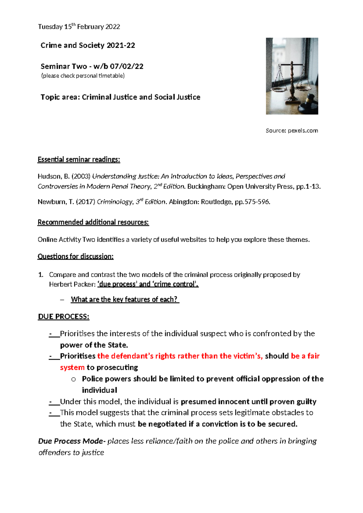 Seminar 2 - Crime and Society 2021- Seminar Two - w/b 07/02/ (please ...