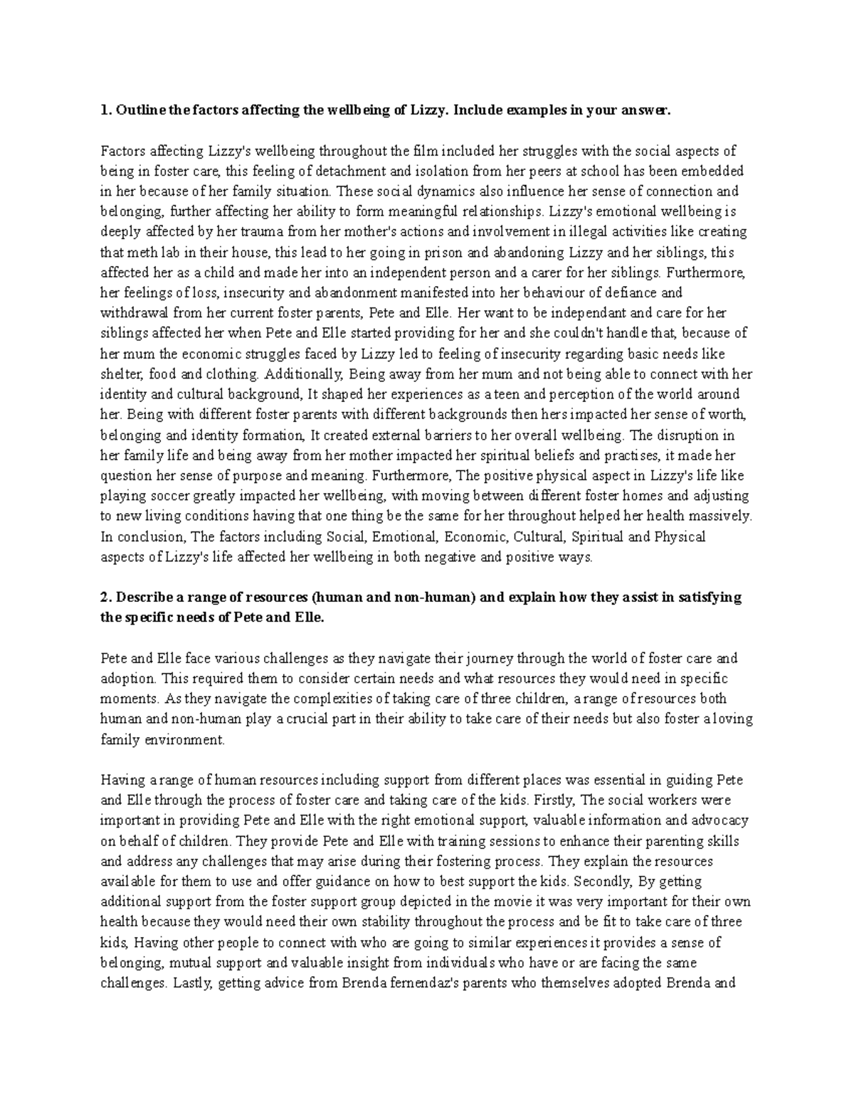 CAFS assesment T1 - CAFS - Outline the factors affecting the wellbeing ...