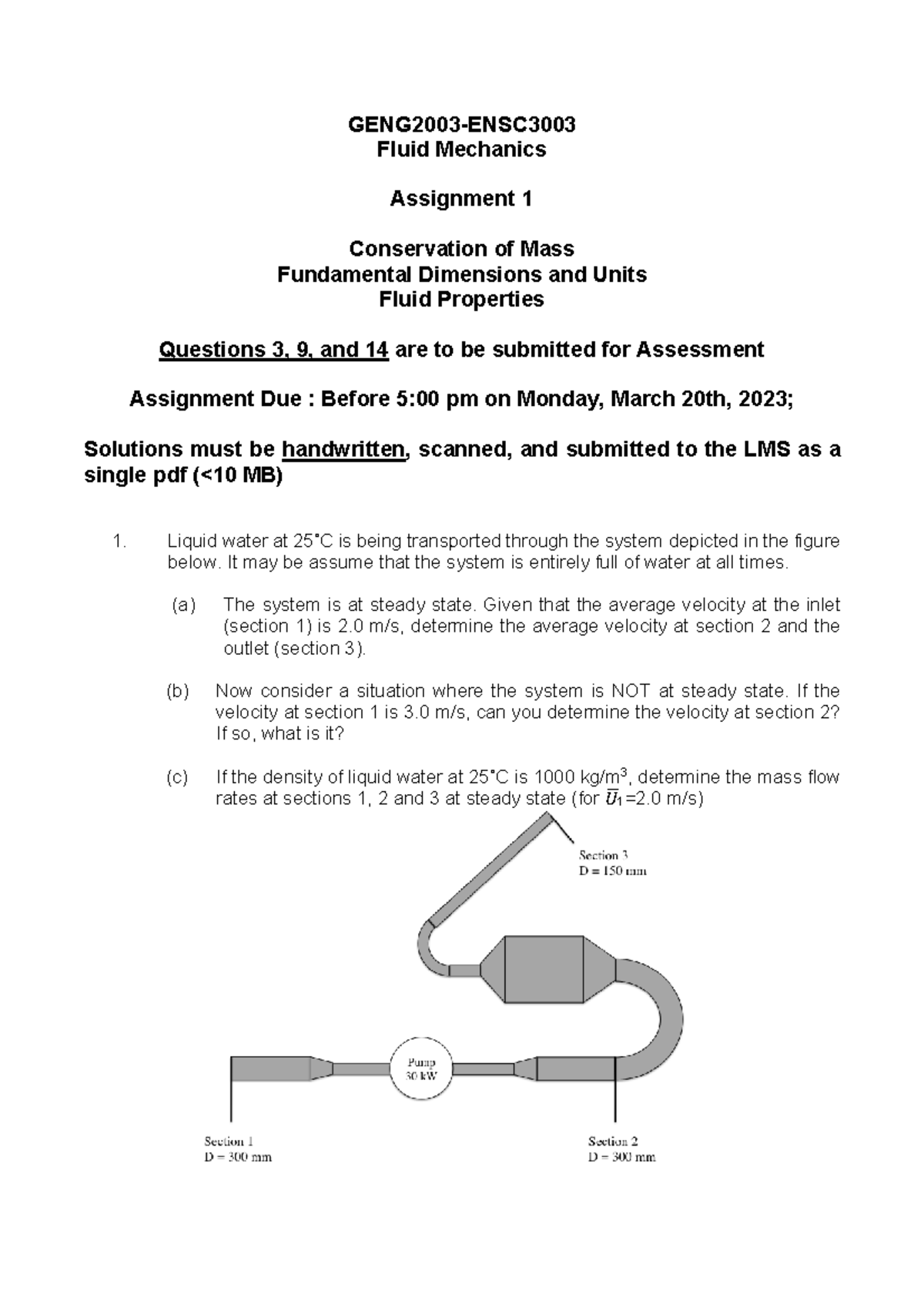 Assignment 1 solved - GENG2003-ENSC Fluid Mechanics Assignment 1 ...