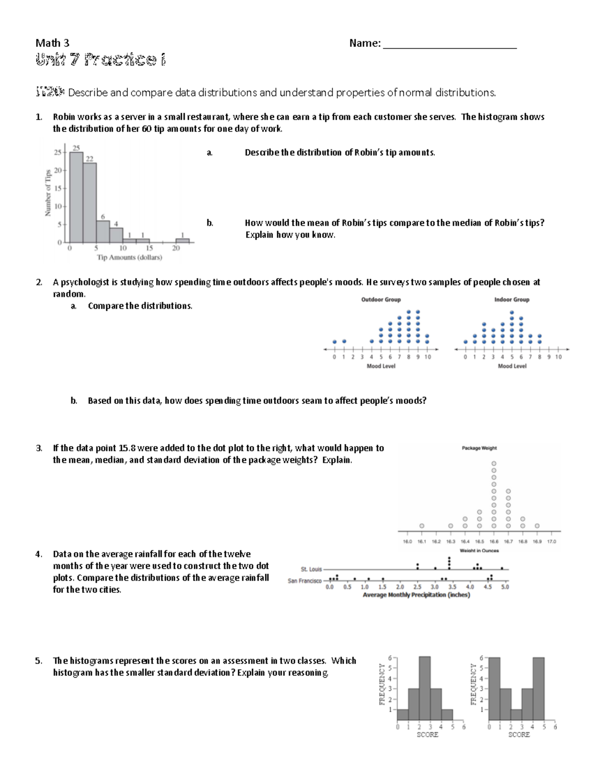 M3 U7 Practice 1 - none - Math 3 Name: _______________________ Unit 7 Practice 1 LT20: Describe ...