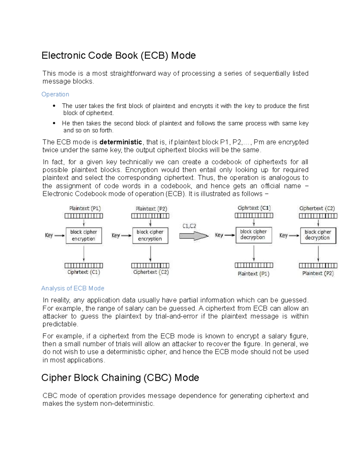 Unit 3 -Modes of Operation - Electronic Code Book (ECB) Mode This mode ...
