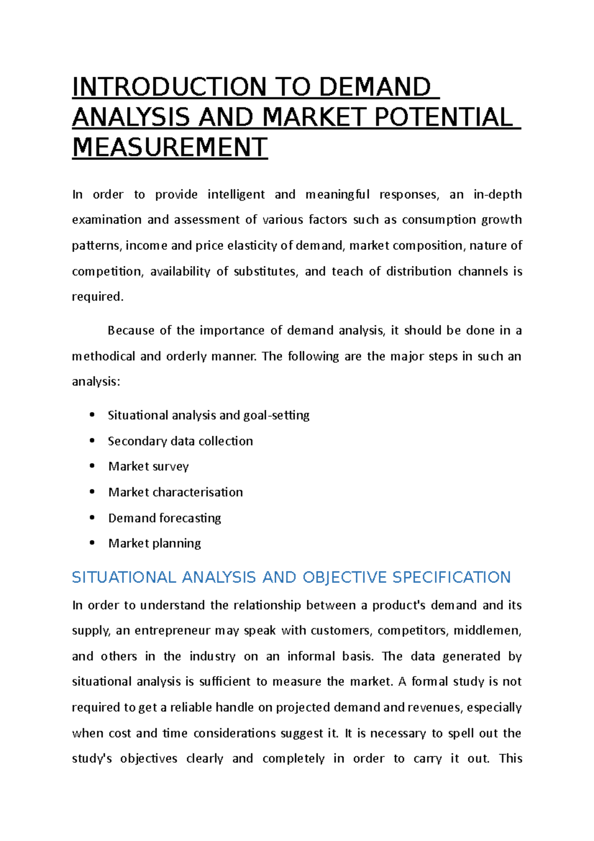 Introduction TO Demand Analysis AND Market Potential Measurement ...