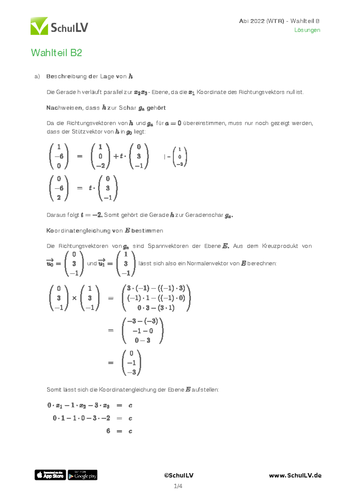Wahlteil B2 - Lösungen - Abi Musterprüfung - a) Bes chr eibung der La ...