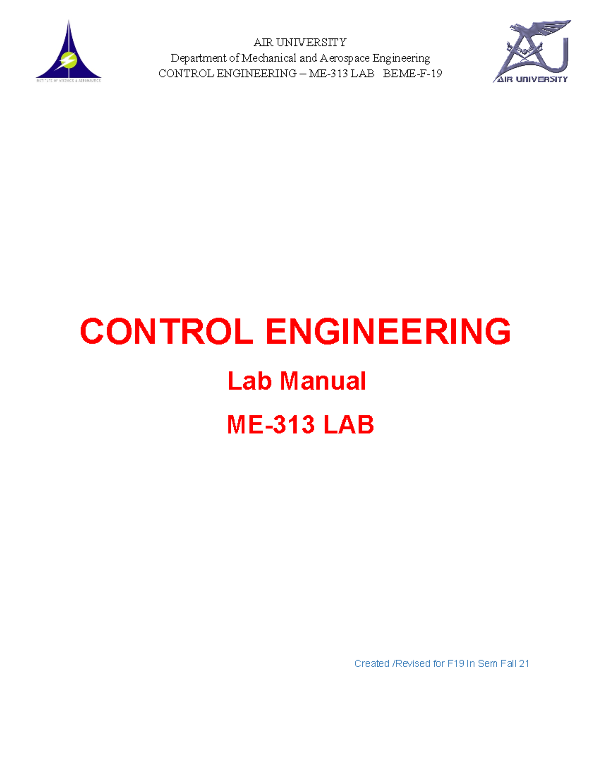 Lab manual of control engineering - Department of Mechanical and ...