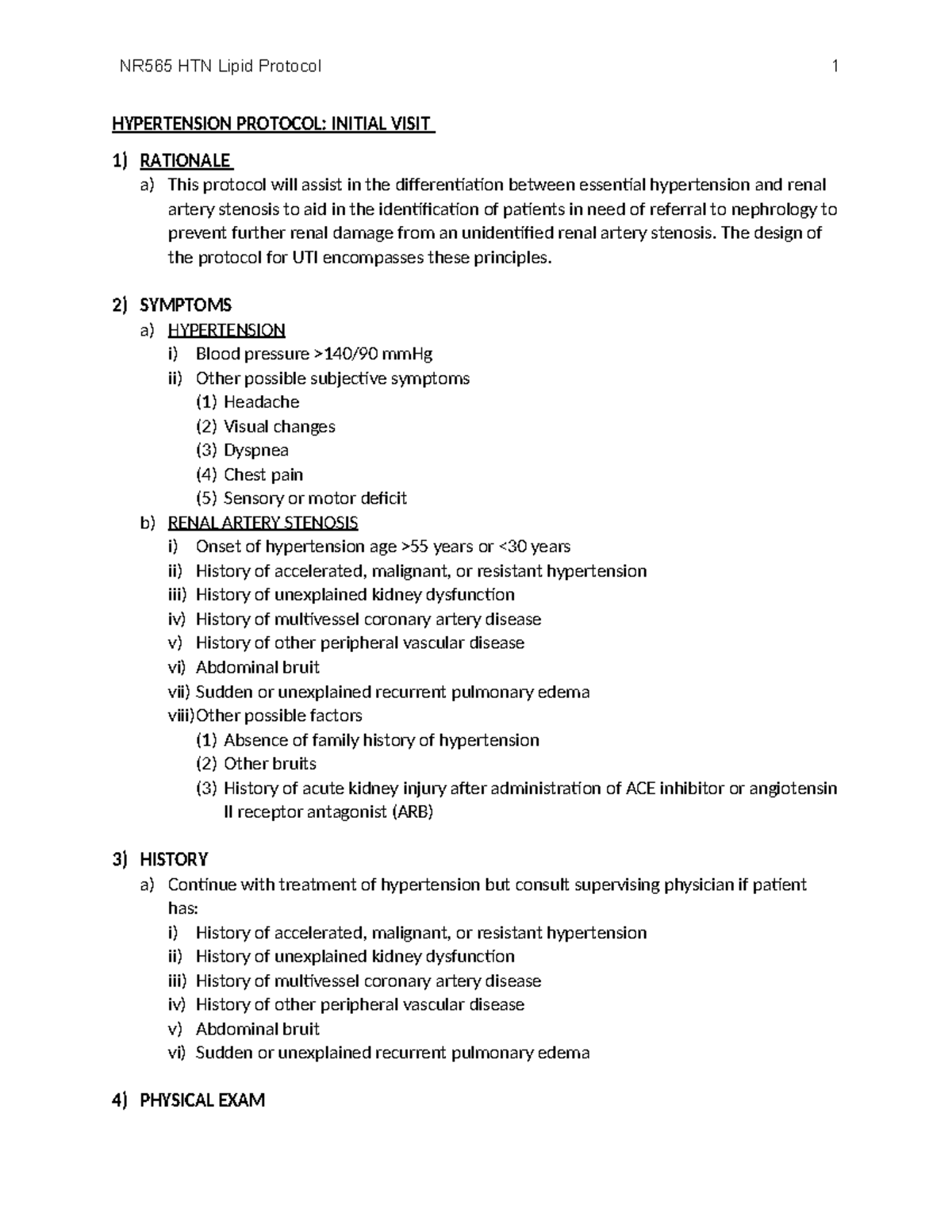 565 HTN Lipid Protocol Student Form MAR23 v2 - HYPERTENSION PROTOCOL: INITIAL VISIT 1) RATIONALE ...