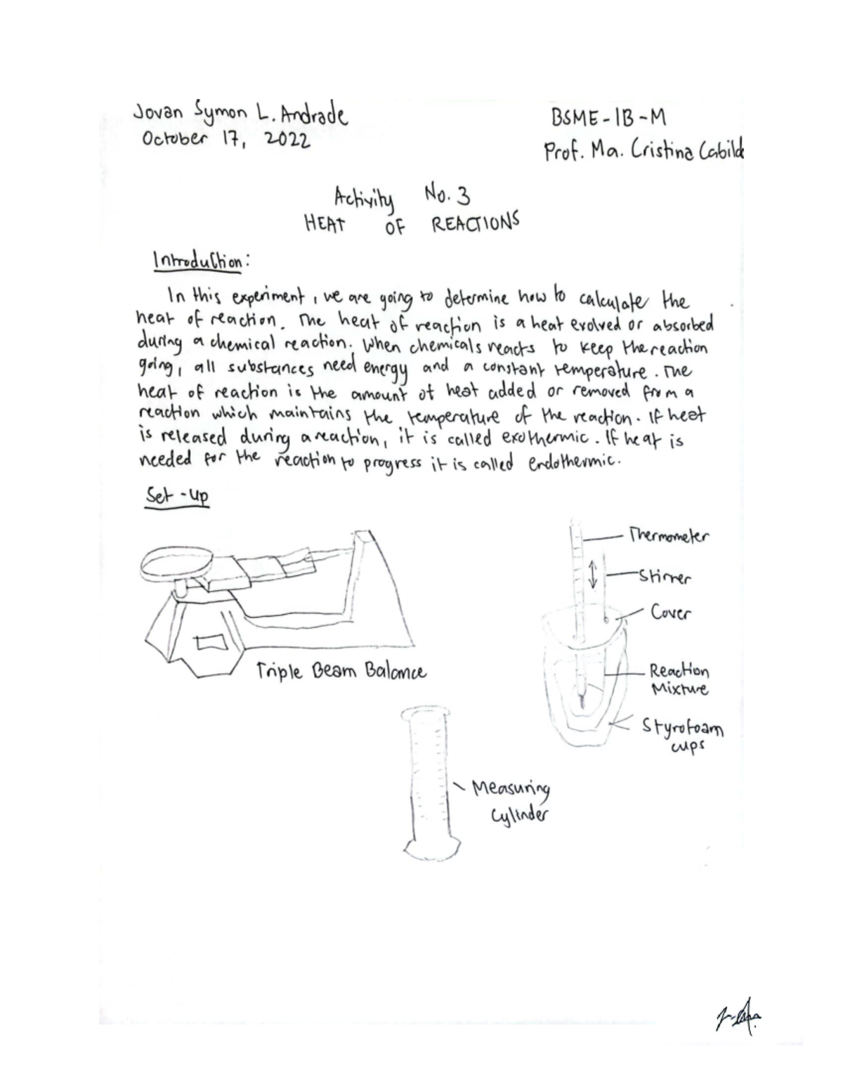 Experiment NO 3 (HEAT OF Reaction) Andrade Jovan Symon - Chemistry for ...