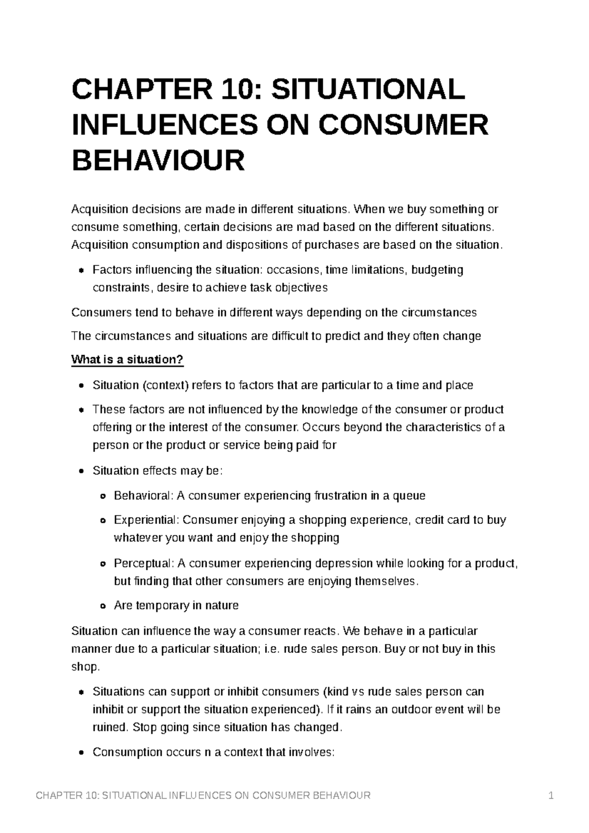 Chapter 10 Situational Influences ON Consumer Behaviour - CHAPTER 10 ...