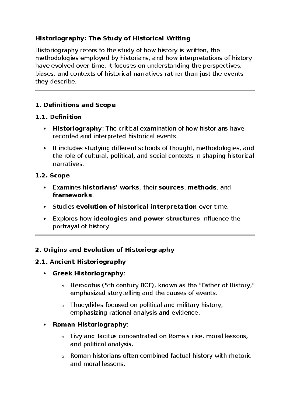 Historiography - Summary Notes - Historiography: The Study of ...