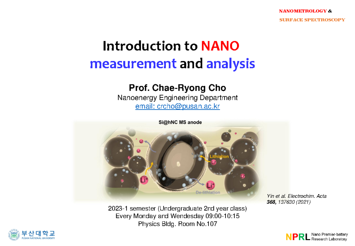 2023 1 NSS 00 introduction on nano analysis - NANOMETROLOGY & SURFACE SPECTROSCOPY Introduction ...